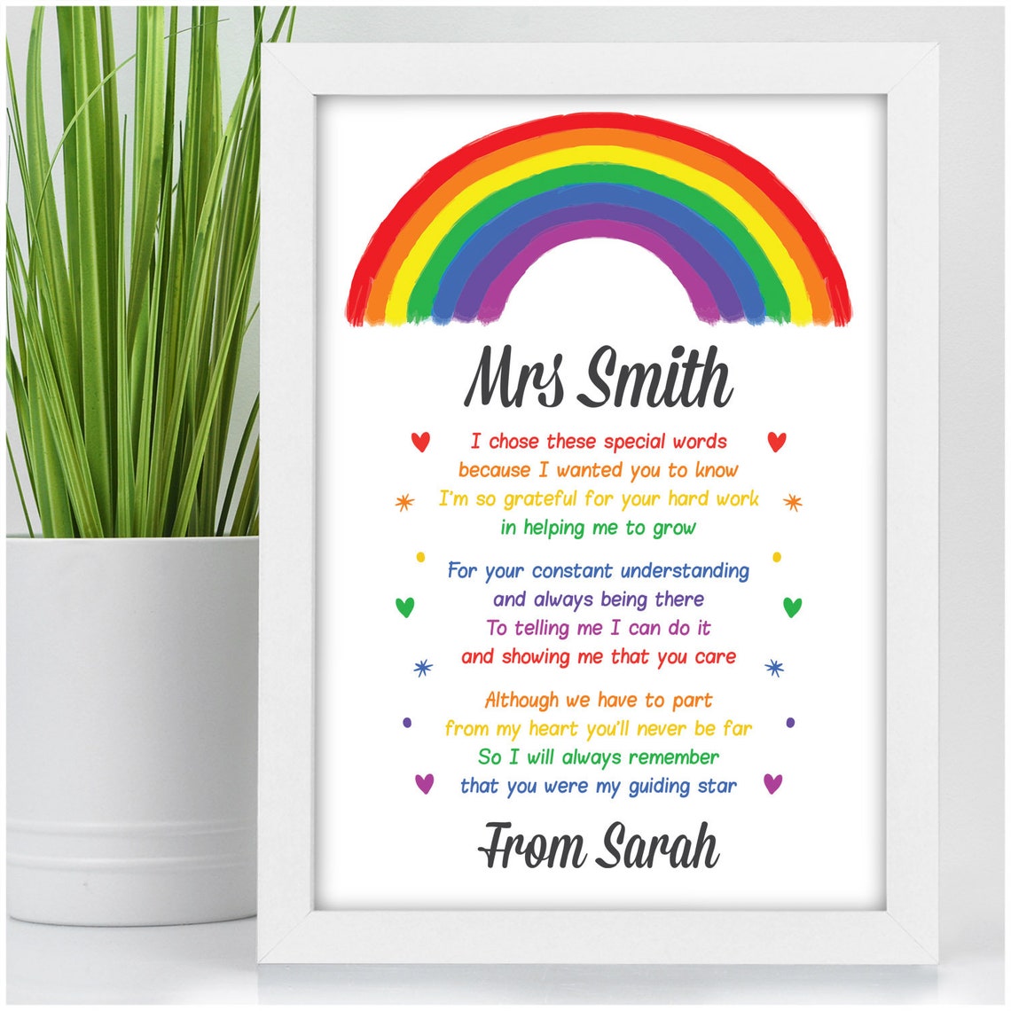 Rainbow Teacher Poem Gifts Personalised Teacher Thank You | Etsy