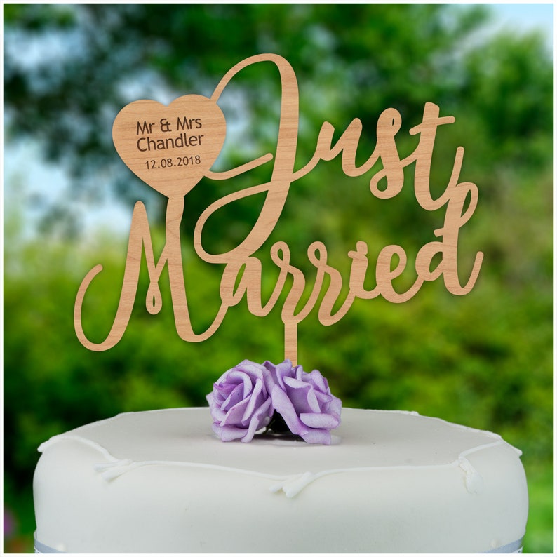 Just Married Wedding Cake Topper Personalised Rustic Wedding - Etsy UK