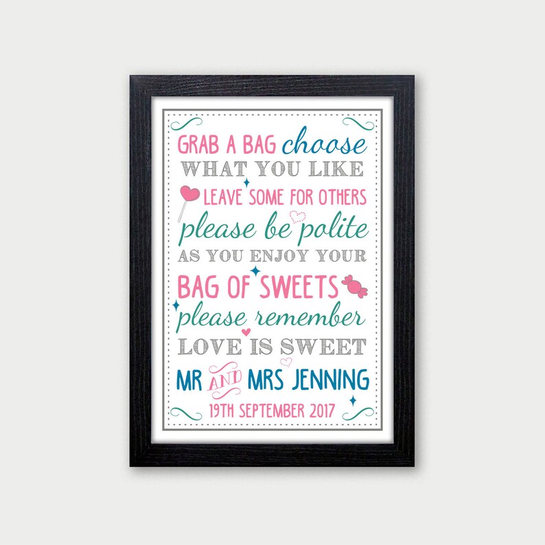 Wedding Sweet Table Sign Personalised Grab A Bag Sweetie - Etsy UK