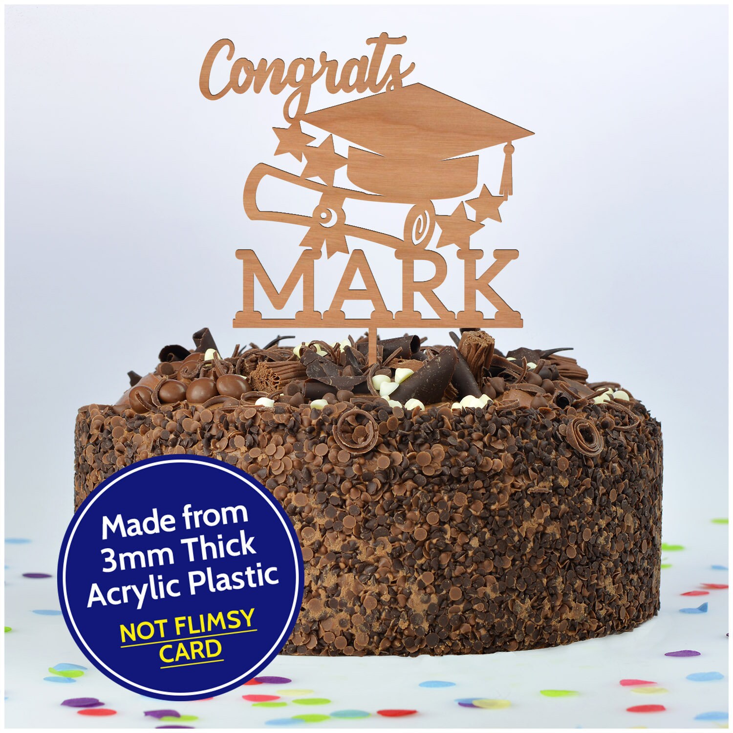Wood Graduation Cake Topper PERSONALISED Acrylic University - Etsy UK