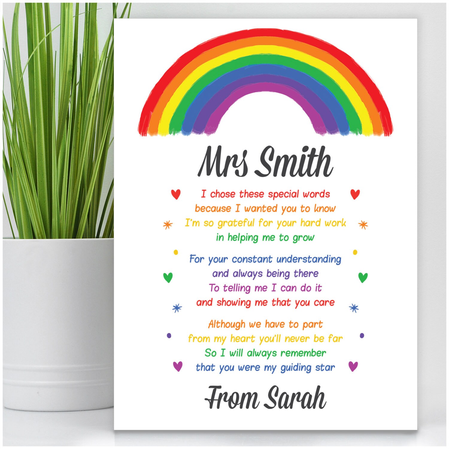 Rainbow Teacher Poem Gifts Personalised Teacher Thank You - Etsy UK