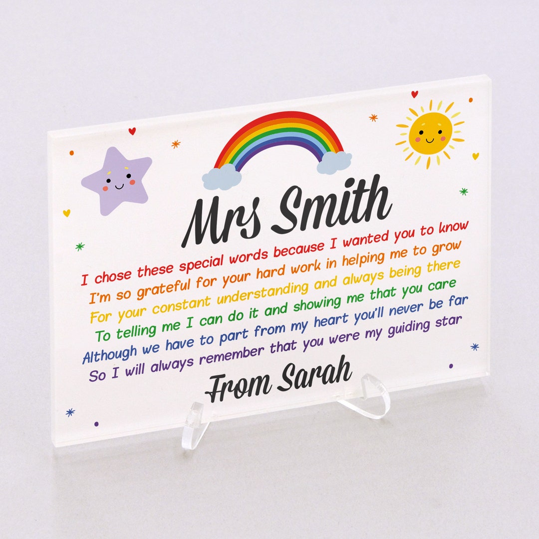 Rainbow Teacher Thank You Poem Gifts, School Leaving Teacher Gift, Gift ...
