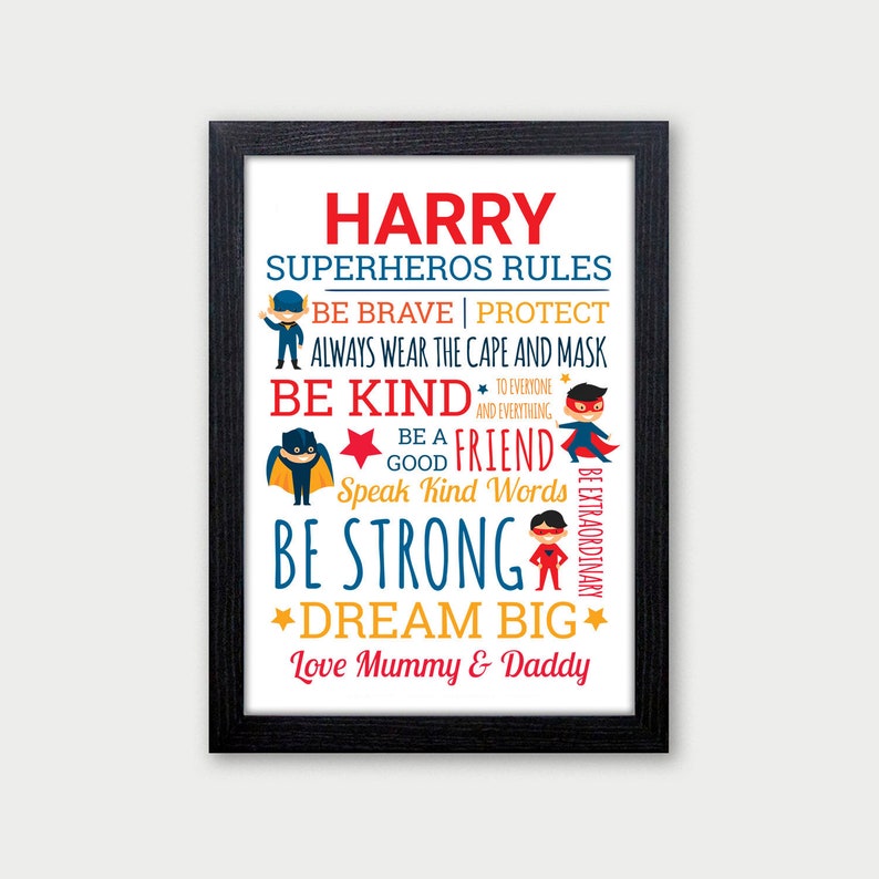 Boys Superhero Rules Bedroom Wall Art Super Hero Gifts for - Etsy UK
