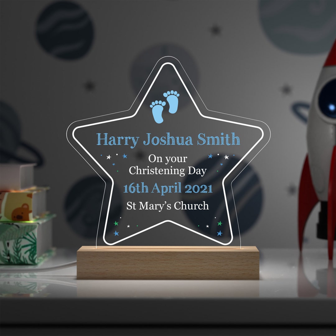 Christening Star LED Night Light, Christening Gift for Boys Godson ...