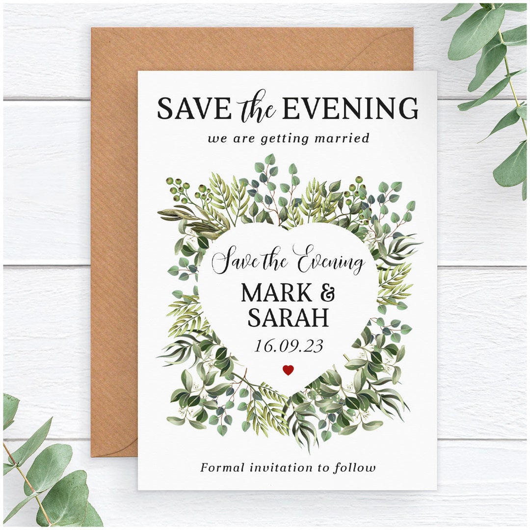 Greenery Wedding Save the Evening Cards - Personalised Eucalyptus Save ...