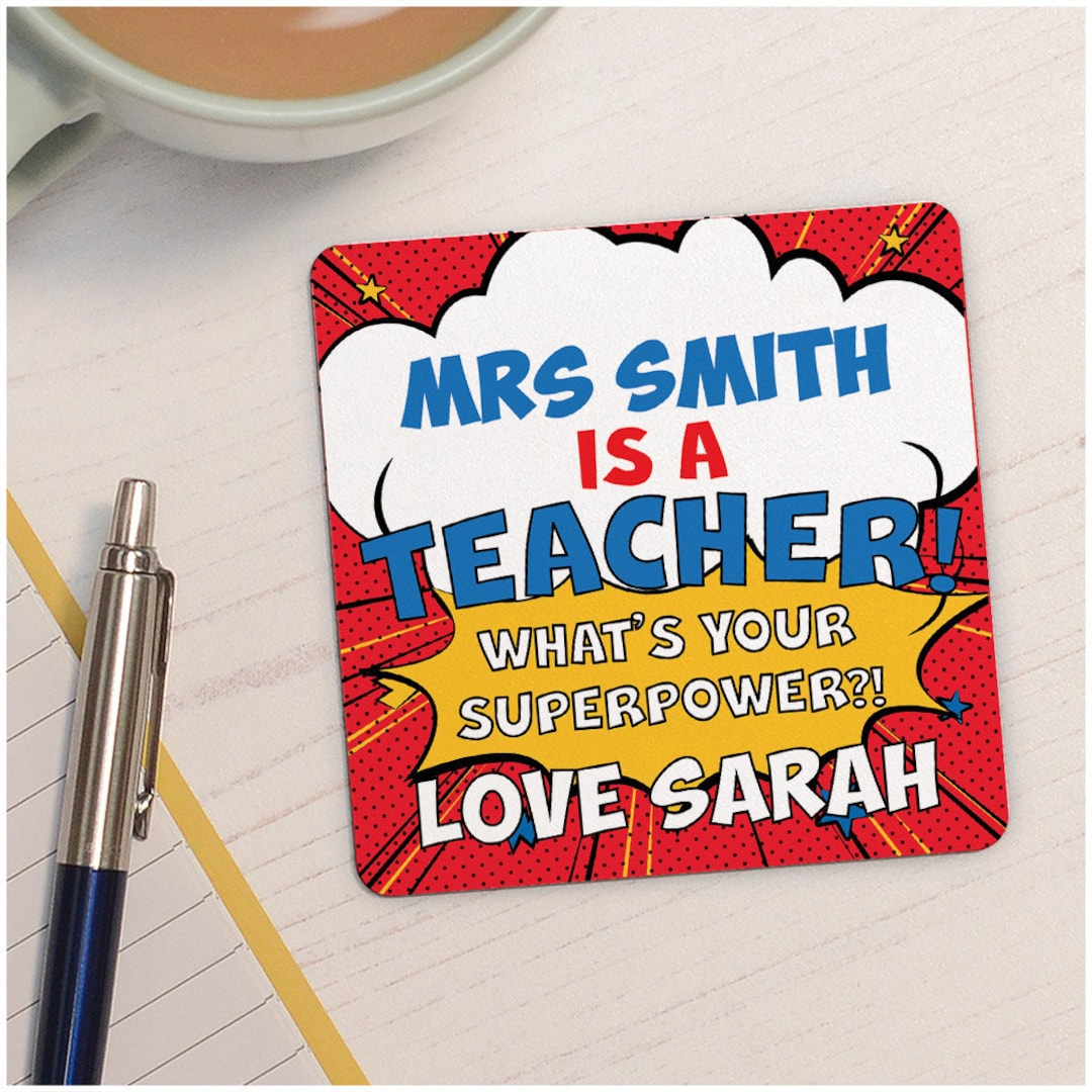 Superhero Teacher Gifts Personalised Tea Coffee Drinks Coaster Gift for ...