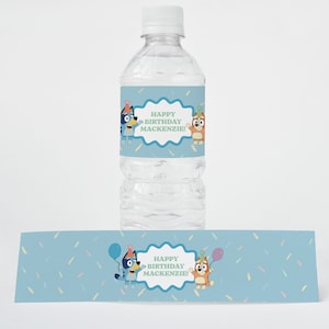 Editable Bluey Water Bottle Labels Kids Birthday Favor Digital Download ...