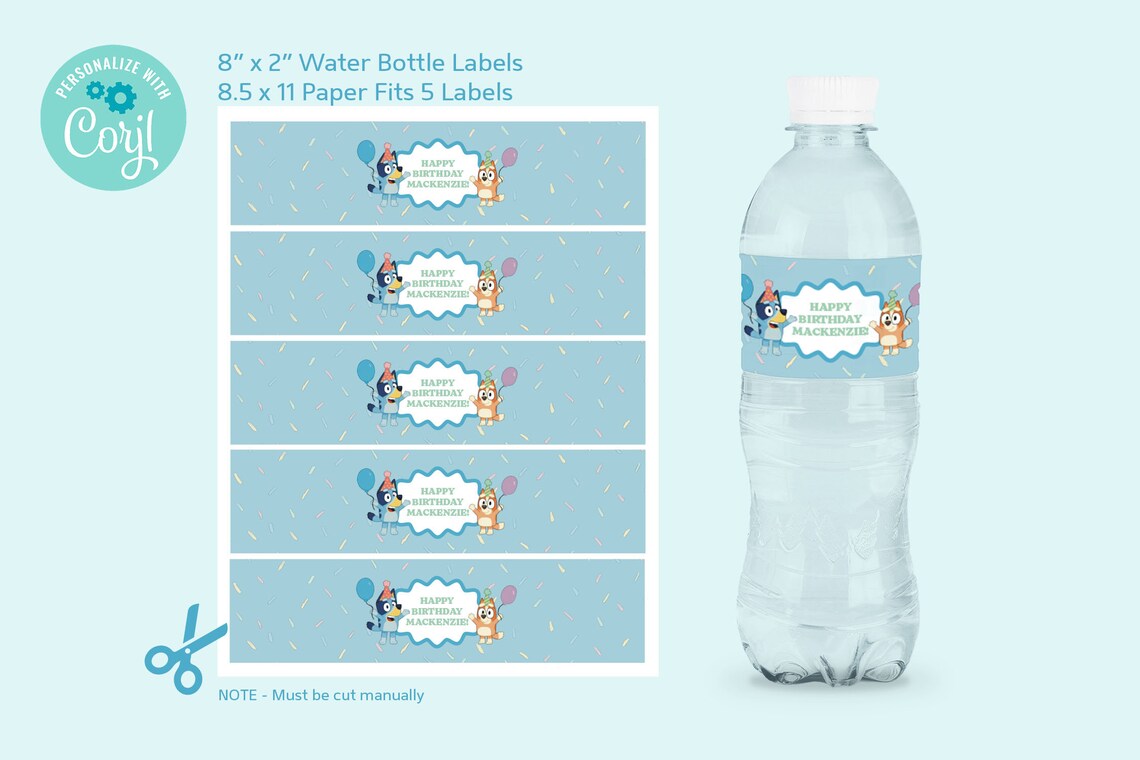 Editable Bluey Water Bottle Labels Kids Birthday Favor Digital Download ...
