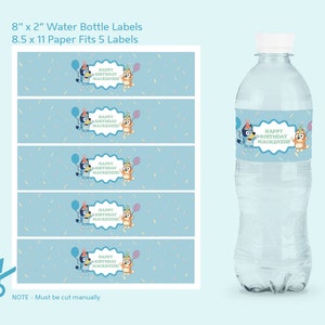 Editable Bluey Water Bottle Labels Kids Birthday Favor Digital Download ...