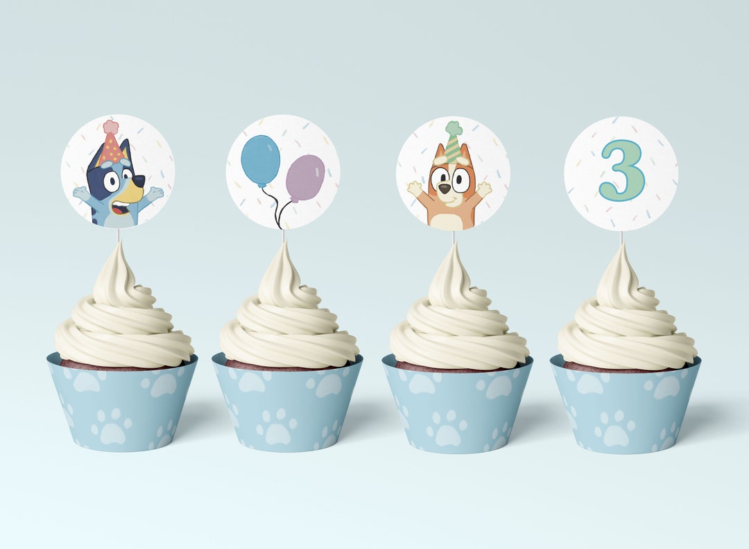 Editable Bluey Cupcake Toppers and Liners Kids Birthday Cupcake Topper ...