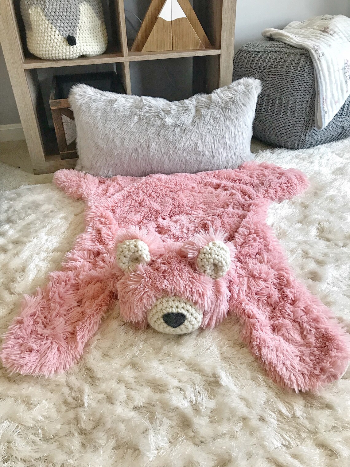 Small Size Pink Minky Bear Rug Woodland Animal Decor | Etsy