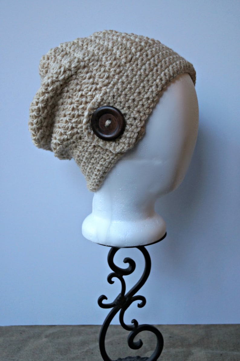 Sandy Crochet Slouchy Hat With Button - Etsy
