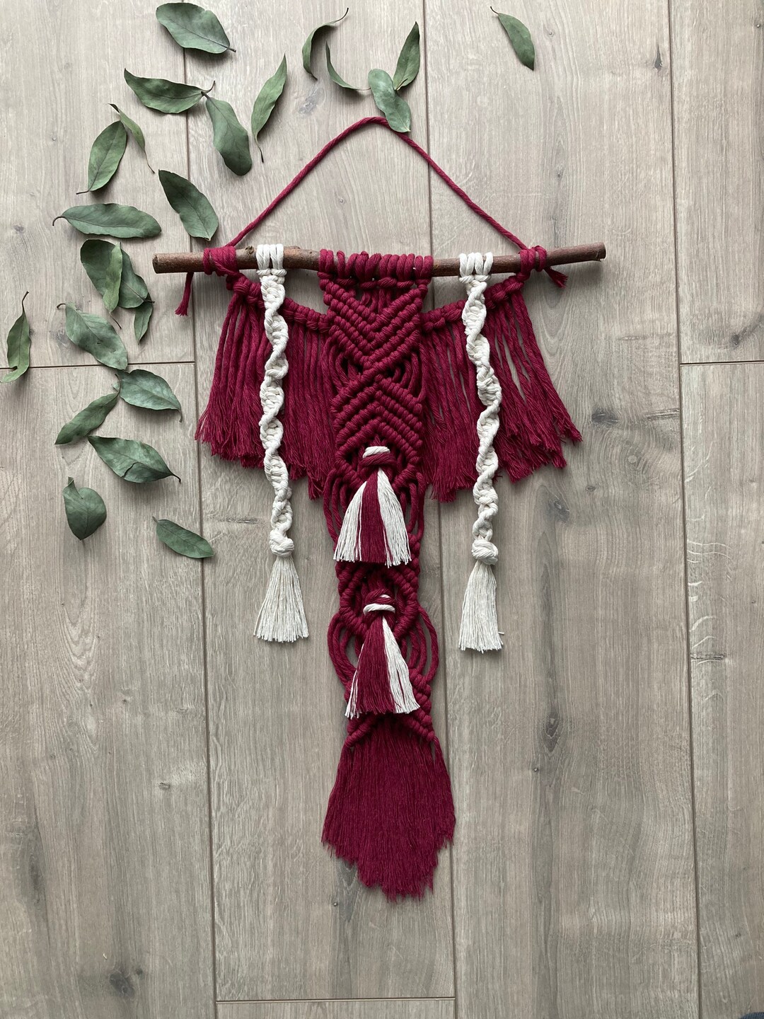 Maroon Cream Medium Chevron Geometric Macrame Tassel Wall Art Decor - Etsy