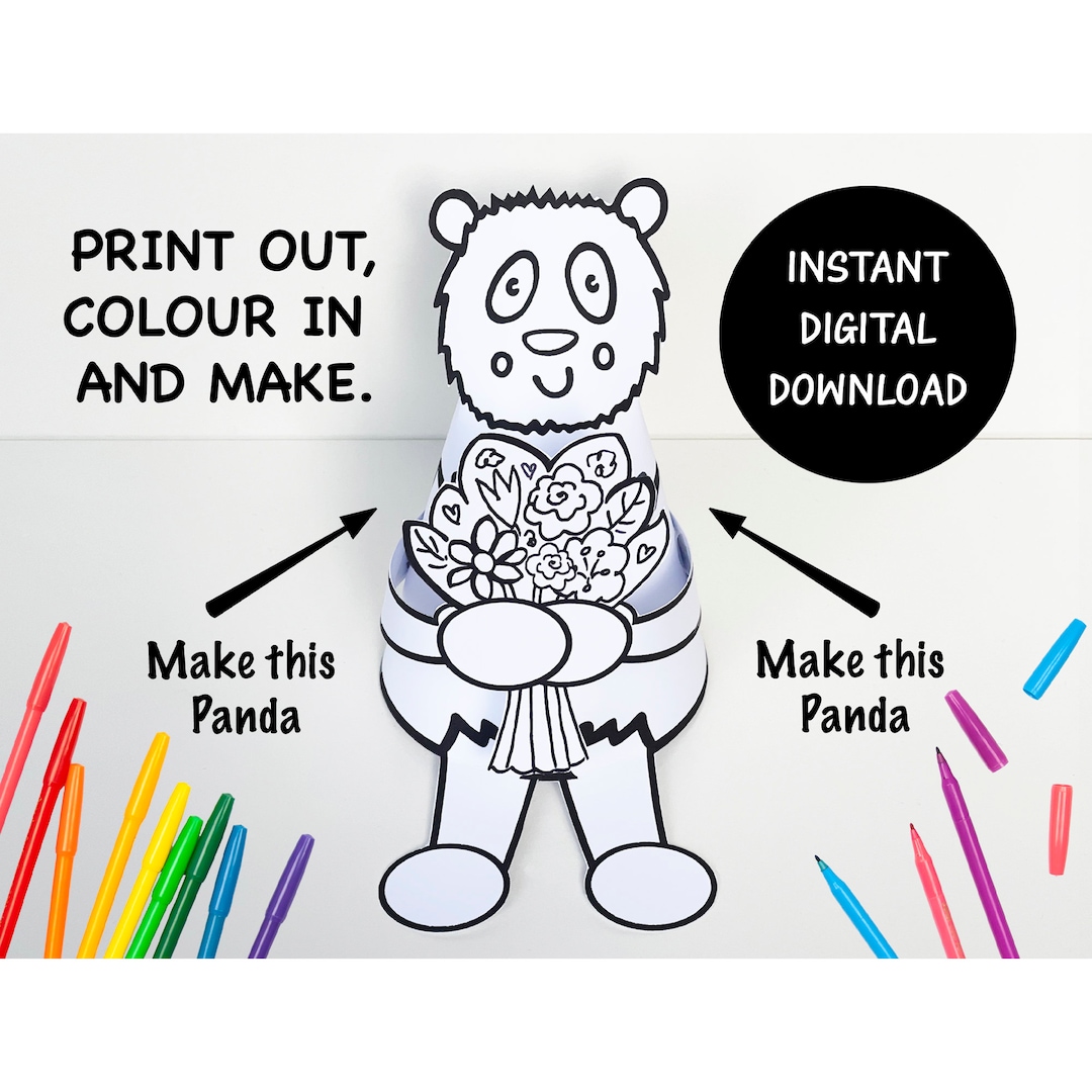 PANDA - Digital Download - Print at Home, Colour in and Make. Make a ...