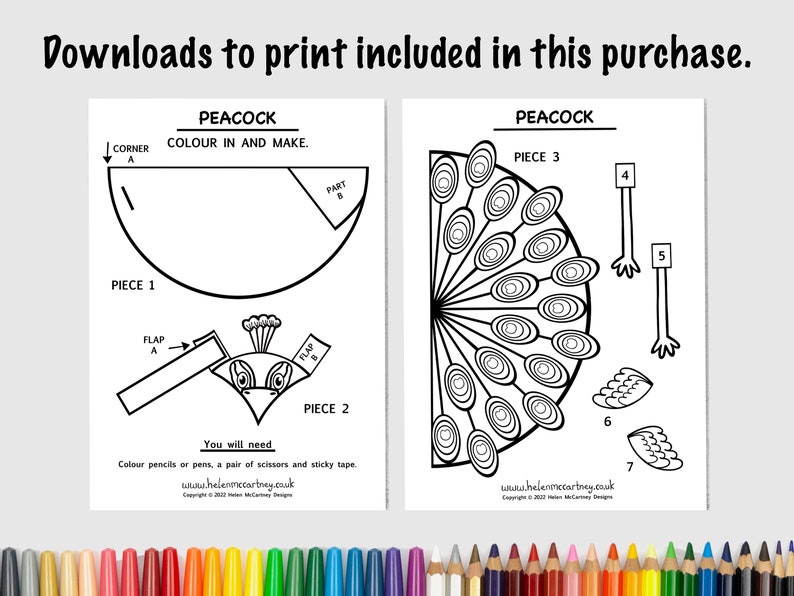 Digital Download A4 Sized Colour in and Make a Peacock, Printable ...
