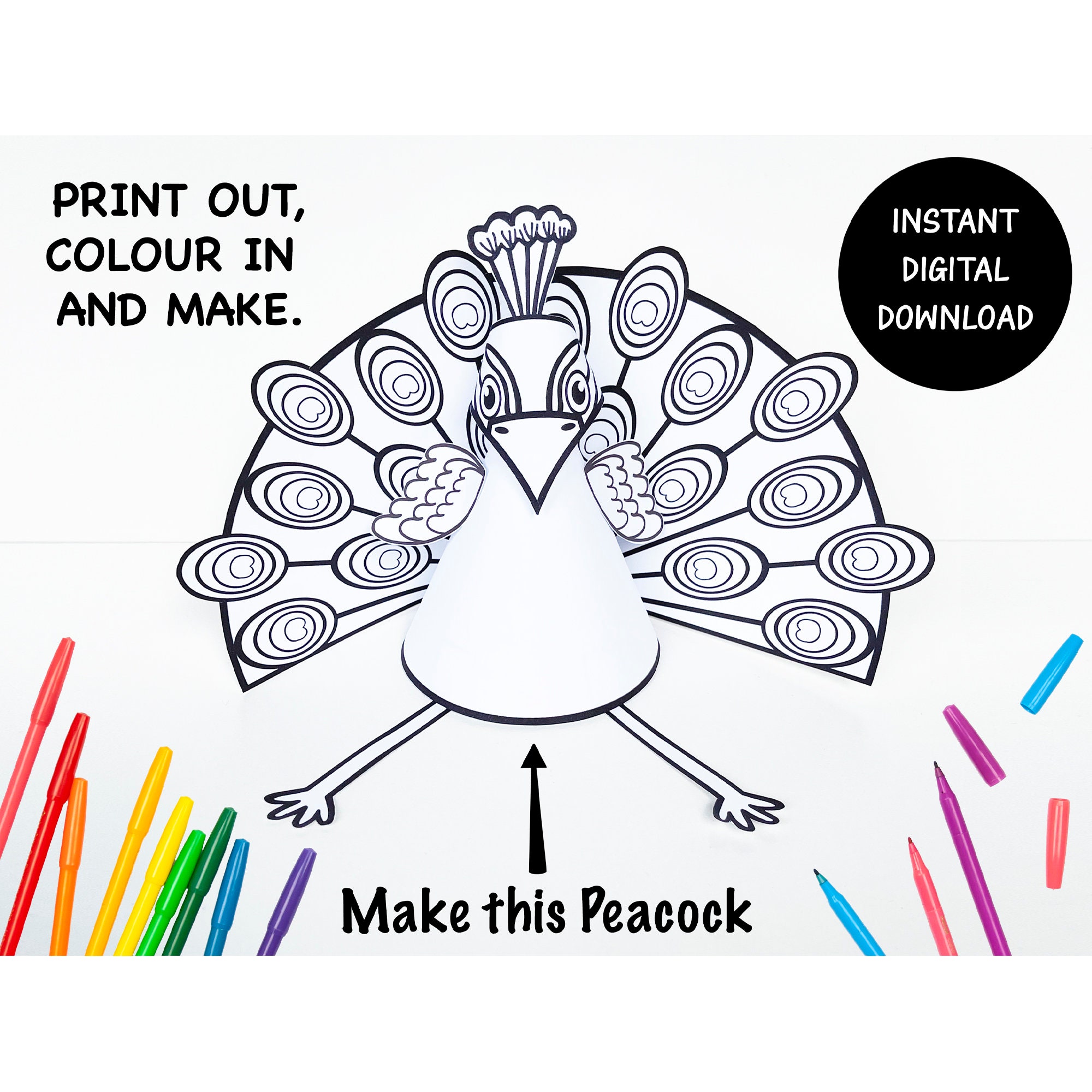 Digital Download A4 Sized Colour in and Make a Peacock, Printable ...