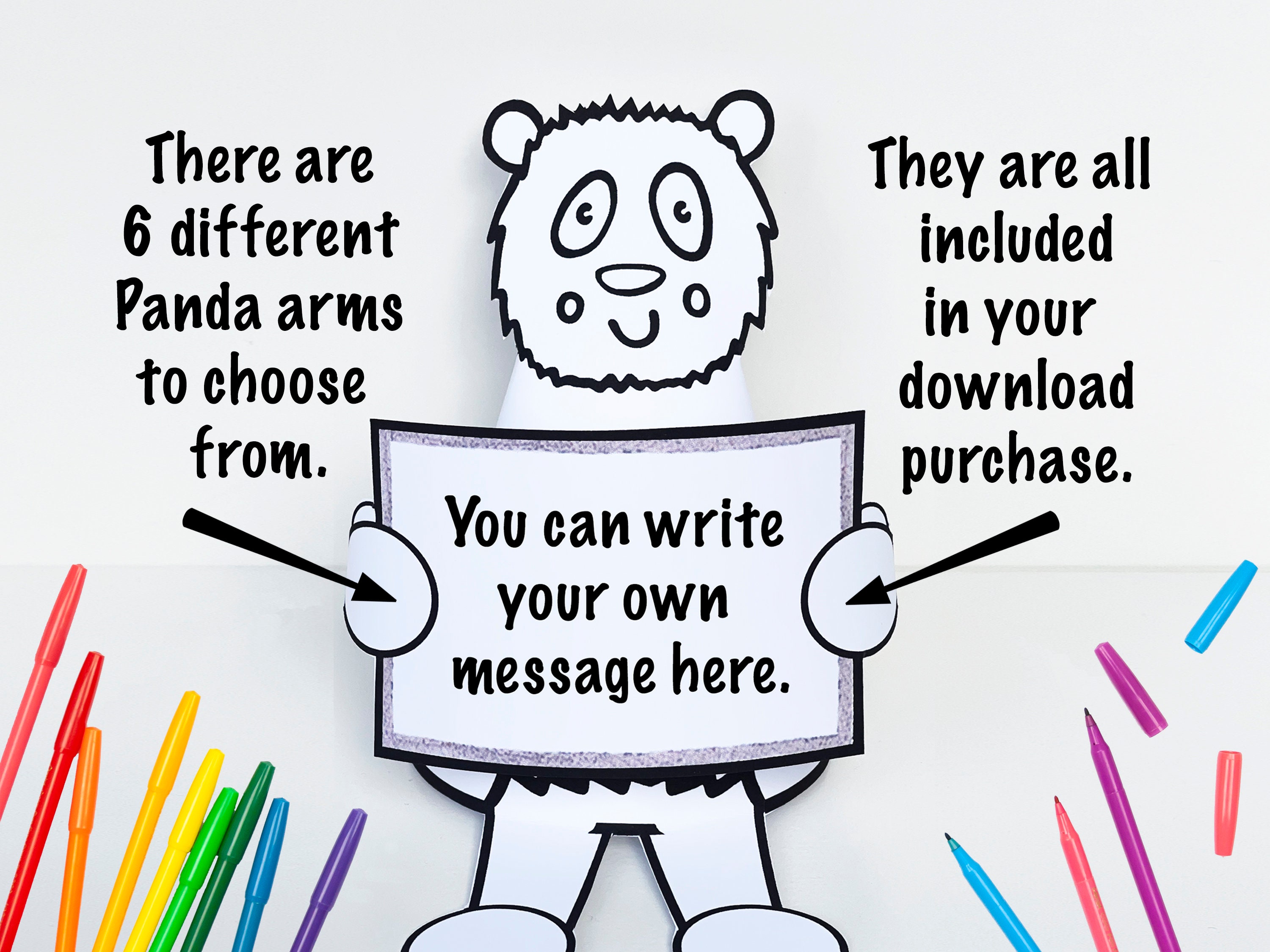 PANDA WITH BANNER - Digital Download - Print at Home, Colour in and ...