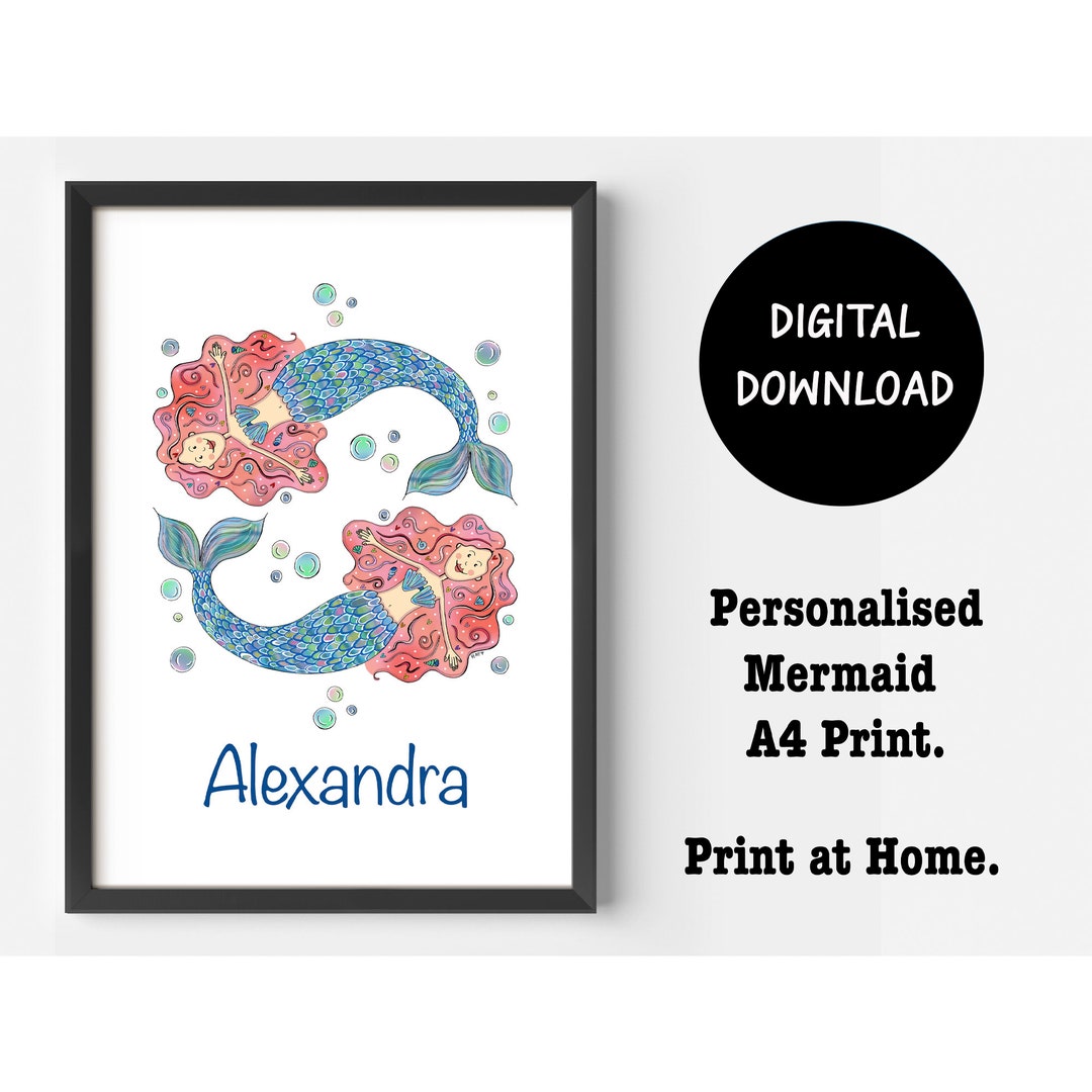 Digital Download Personalised Mermaid A4 Sized Printable Poster, Sea ...