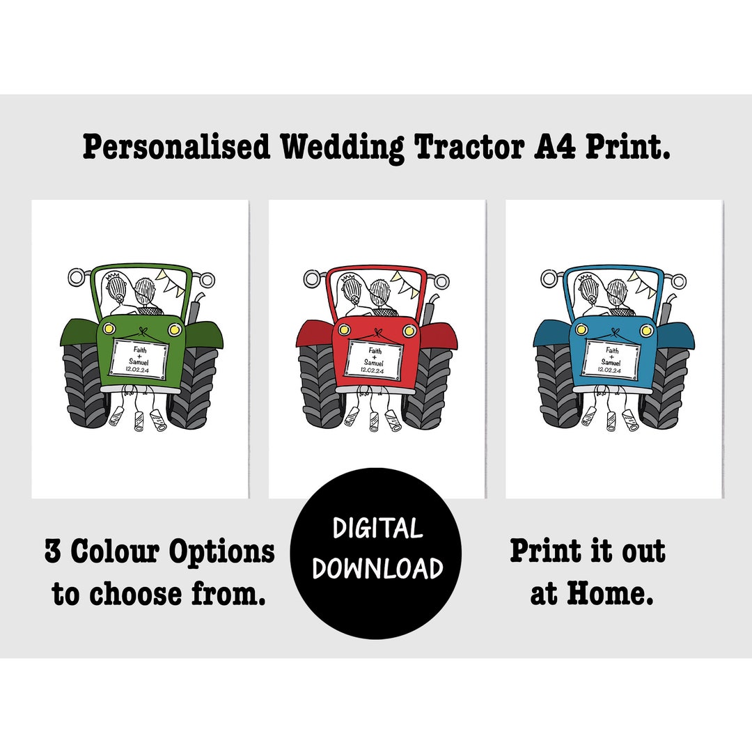 Digital Download Personalised Wedding Tractor A4 Sized Printable Poster ...