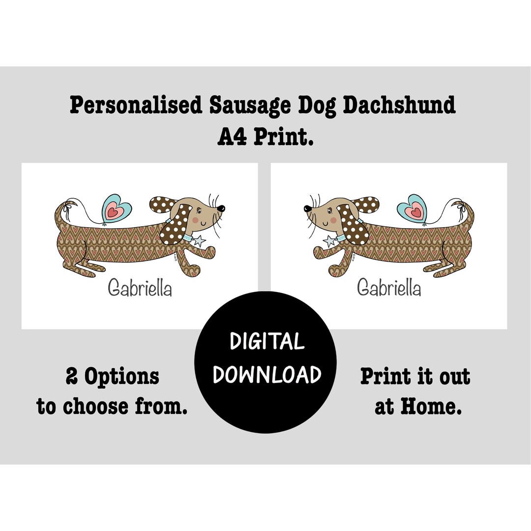 Digital Download Personalised Sausage Dog A4 Sized Printable Poster ...