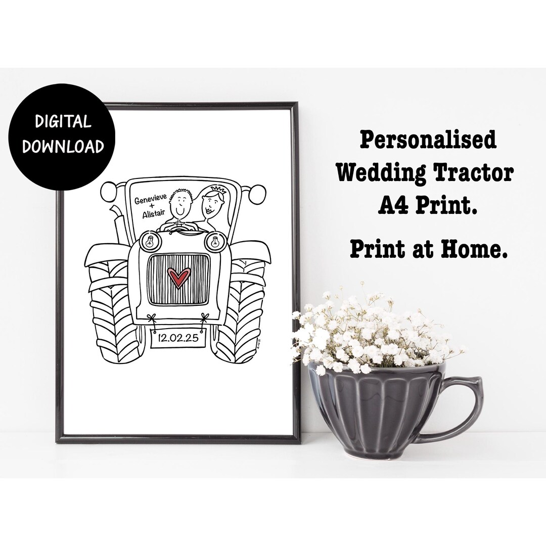 Digital Download Personalised Wedding Tractor A4 Sized Printable Poster ...