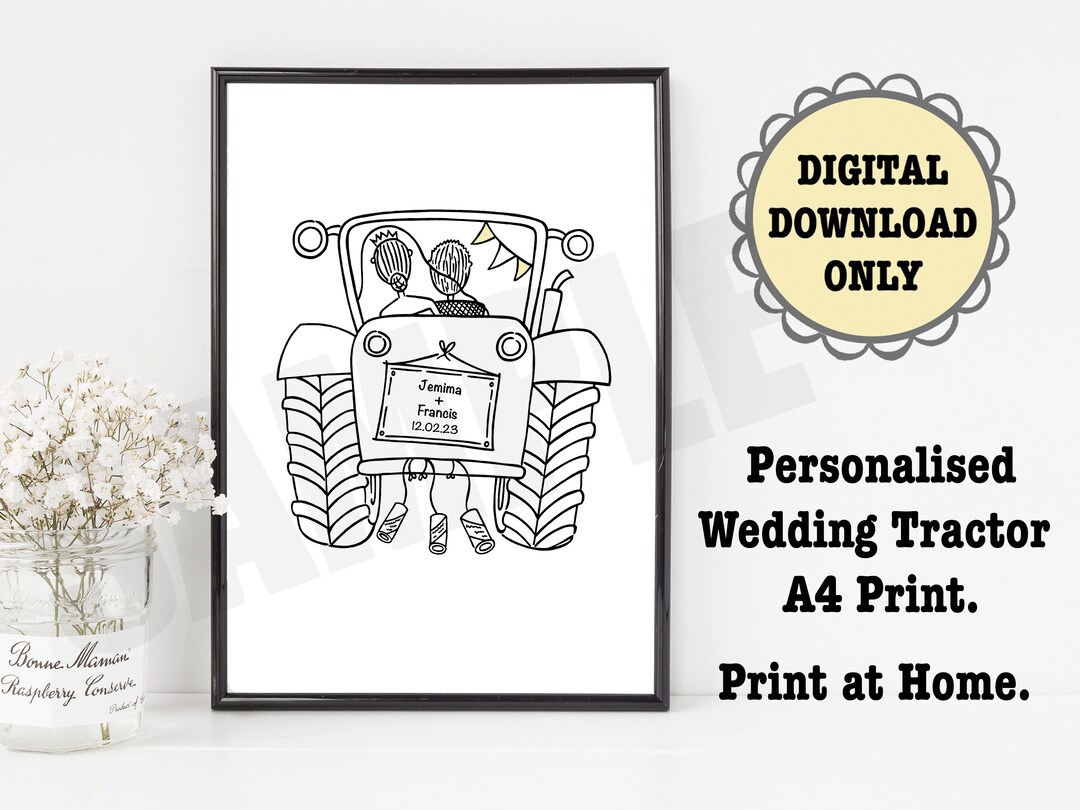 Digital Download Personalised Wedding Tractor A4 Sized Printable Poster ...