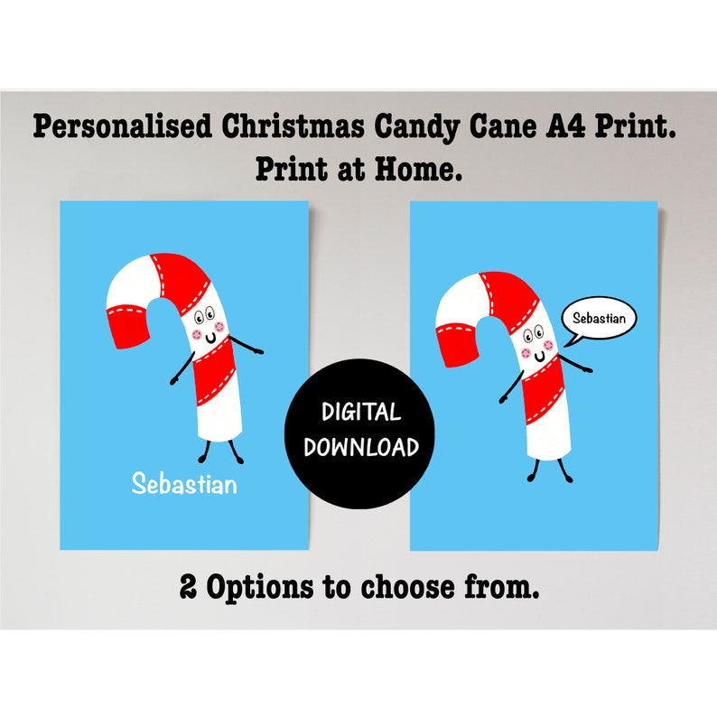 Personalised Christmas Candy Cane Print: Kids Xmas Gift (digital ...