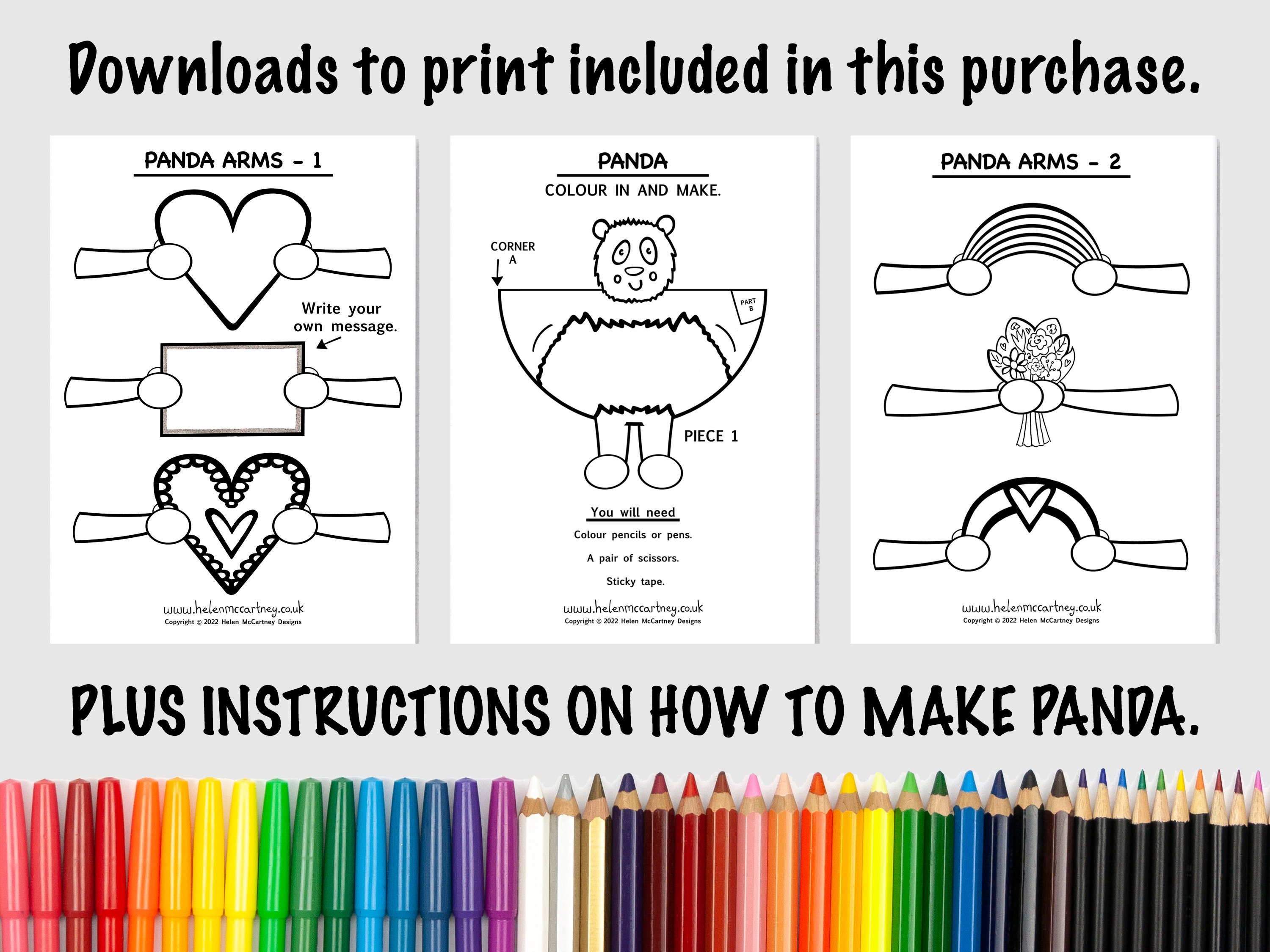 PANDA - Digital Download - Print at Home, Colour in and Make. Make a ...