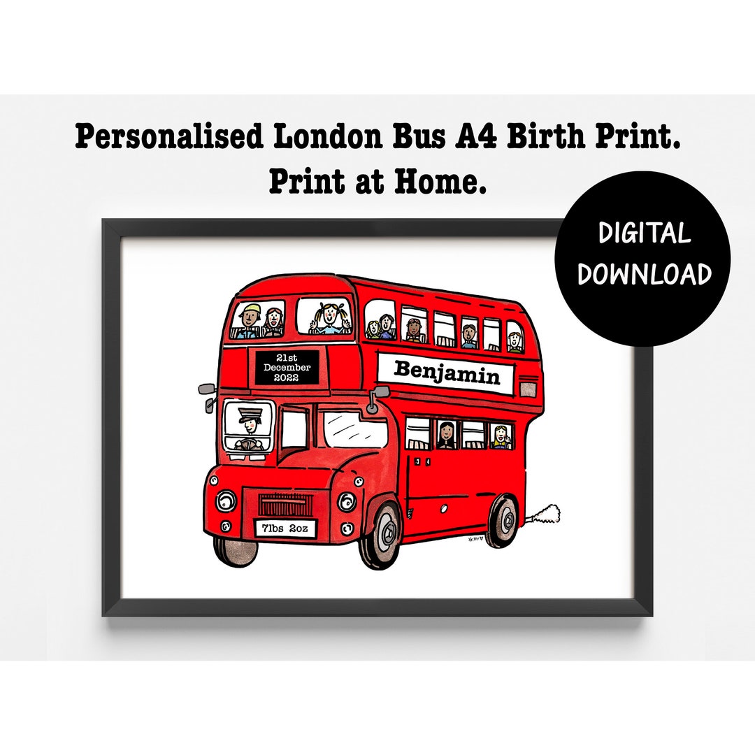 Digital Download Custom London Bus Print for New Baby, Double Decker ...