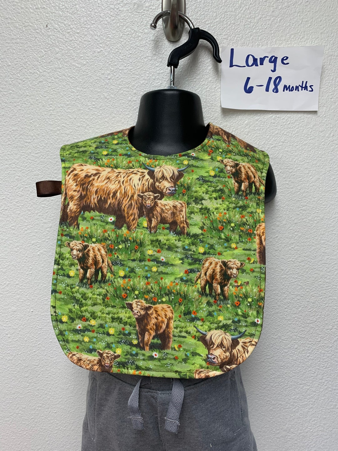 Baby Bib, Cows, Highland Cows, Horns, Calves, Brown, Green, Yellow ...
