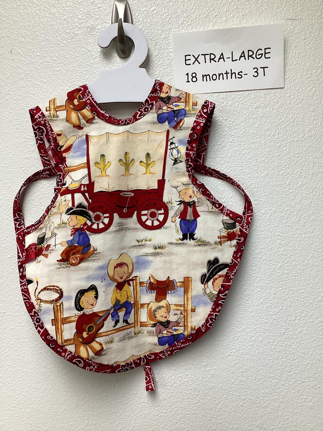 Reversible Baby Bib: Vintage Cowboy Print, Wraparound Bib, Covered ...