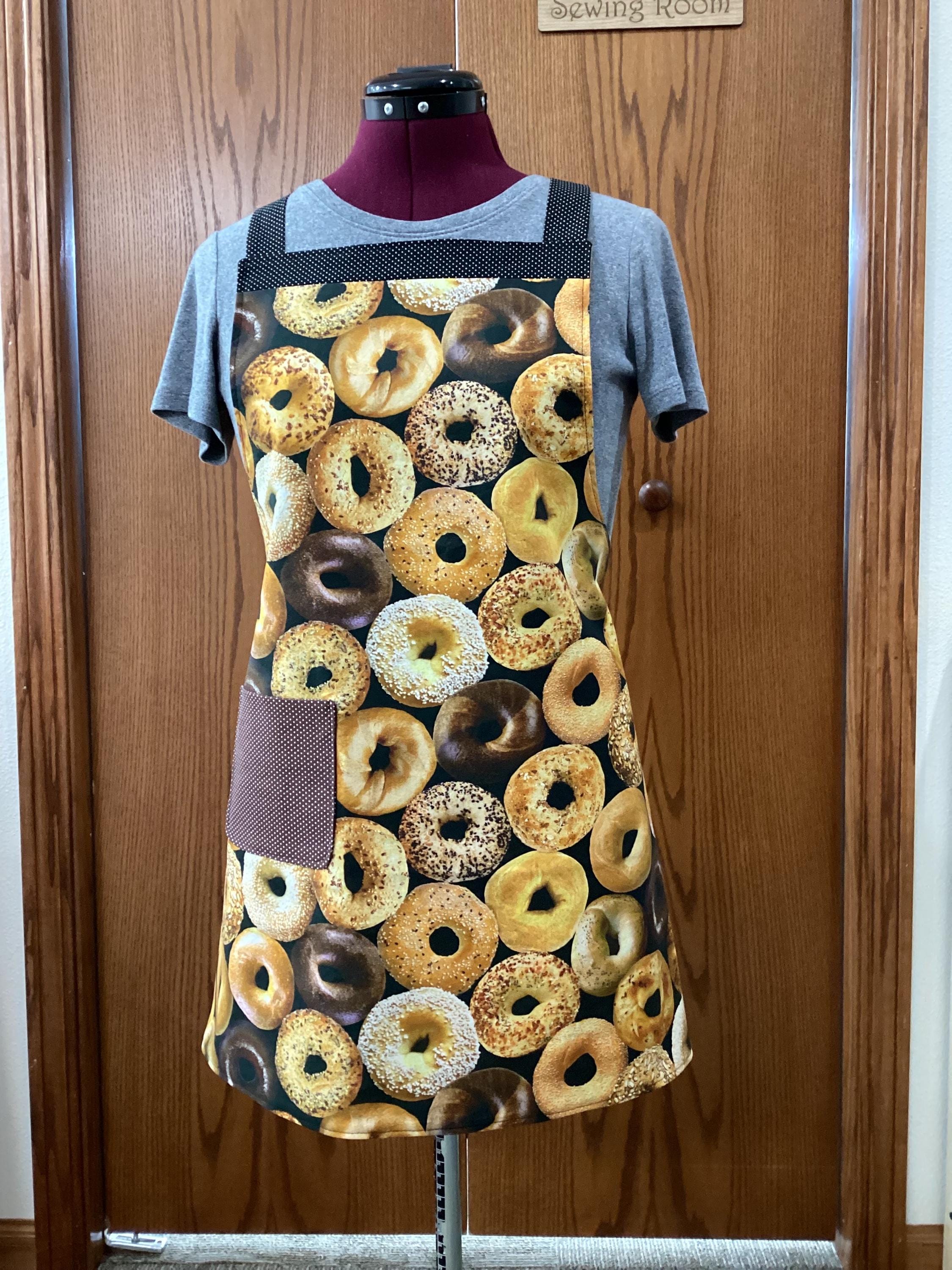 Adult Full Size Apron, Bagels, Sprinkles, Seeds, Toasted, Black, Brown ...