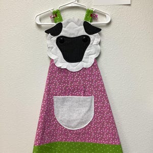 Lamb Child's Apron, Crazy Lamb, Animal Face, Sheep, Pink, Blue, Yellow ...