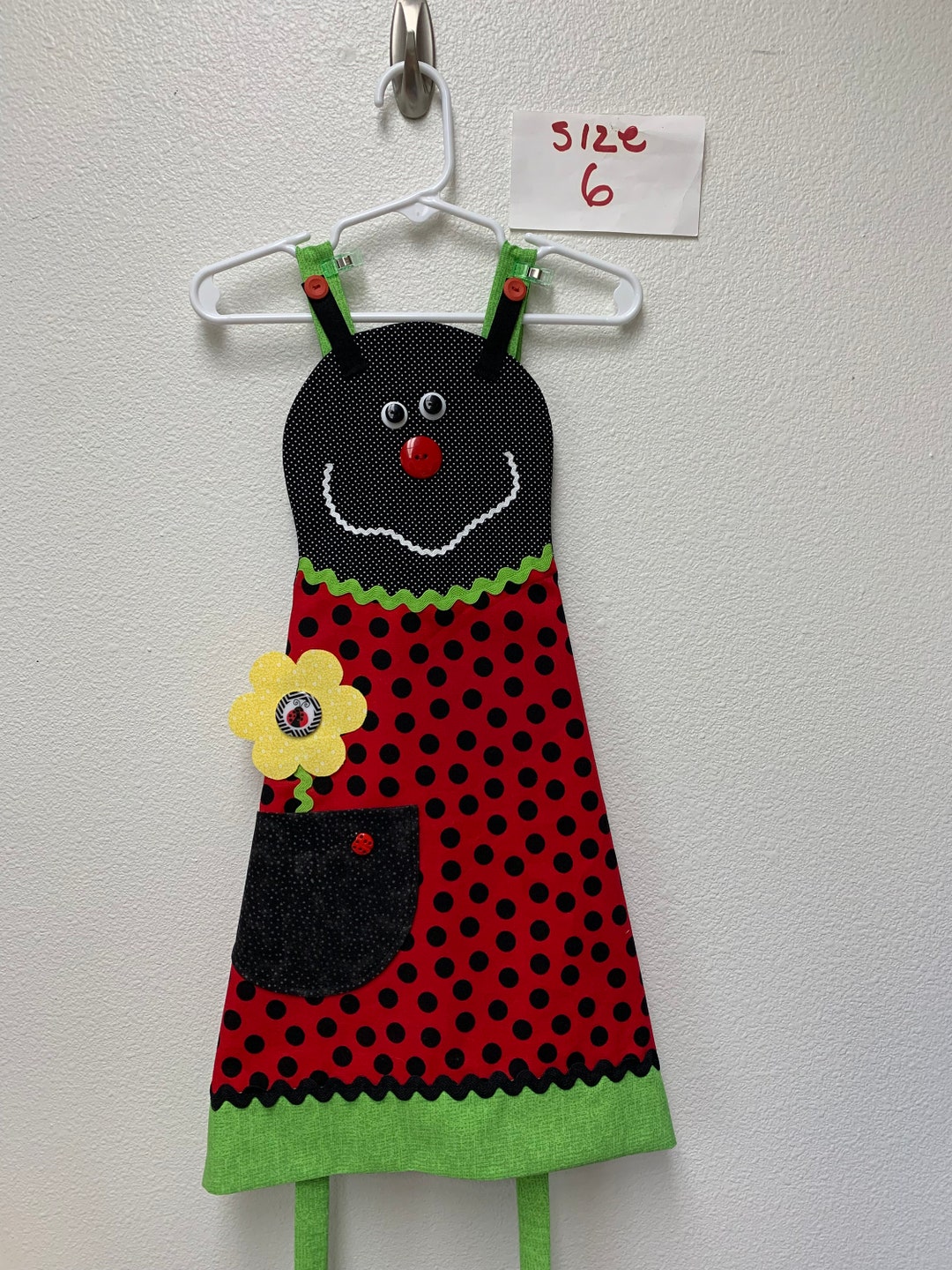 Ladybug Apron, Girl's Apron, Crazy Ladybug, Animal Face Apron, Child's ...