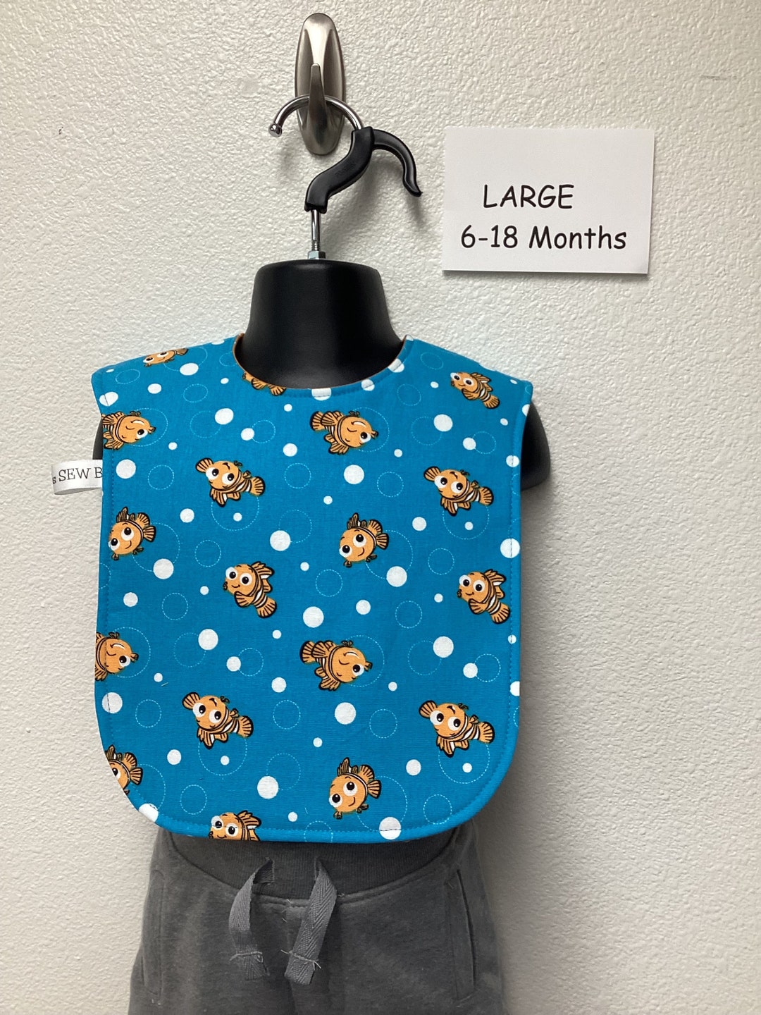 Baby Bib, Fish, Clown Fish, Bubbles, Blue, Orange, White, Dots, Circles ...