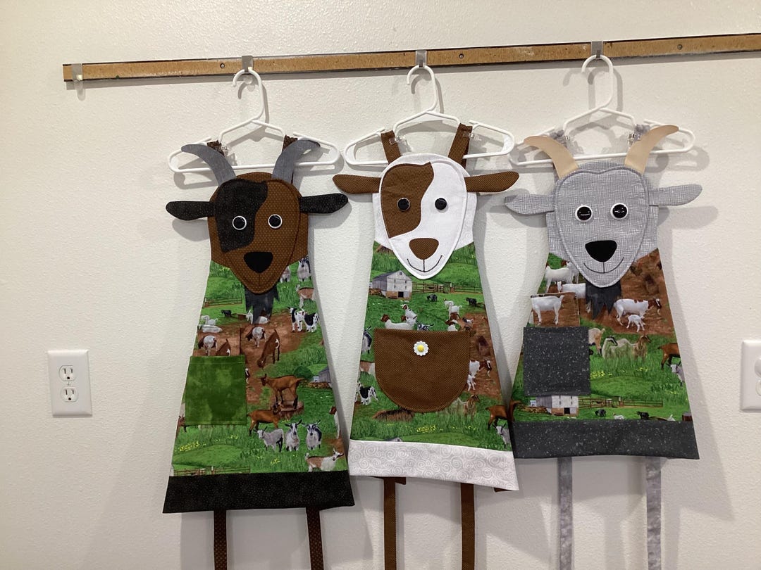 Goats Child's Apron, Crazy Goats, Horns, Beard, Smile, Green, Brown ...