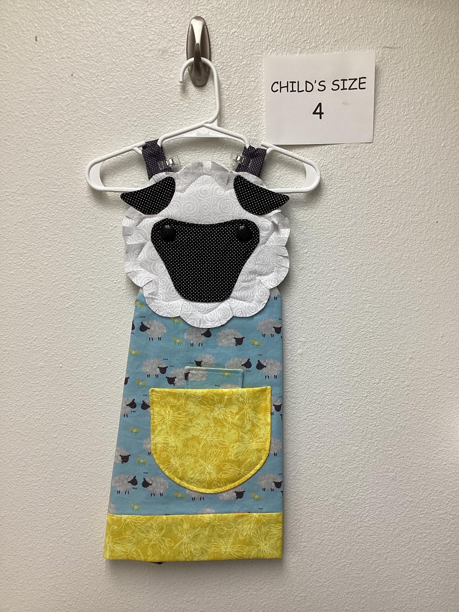 Lamb Child's Apron, Crazy Lamb, Animal Face, Sheep, Pink, Blue, Yellow ...