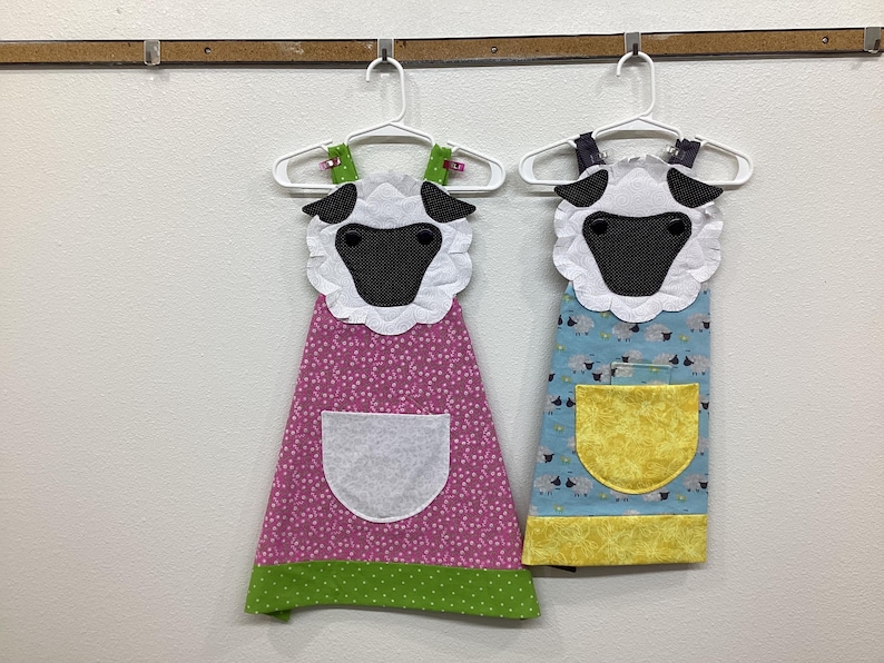 Lamb Child's Apron, Crazy Lamb, Animal Face, Sheep, Pink, Blue, Yellow ...