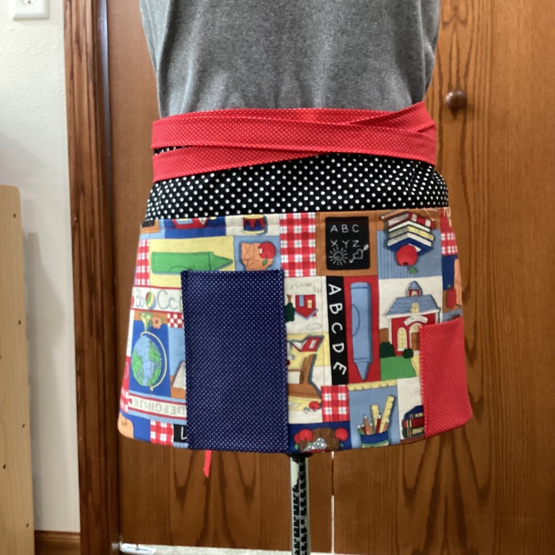 Adult Waist Apron, 7 Pocket, School, ABC, Books, Crayons, Lunch, Apples ...