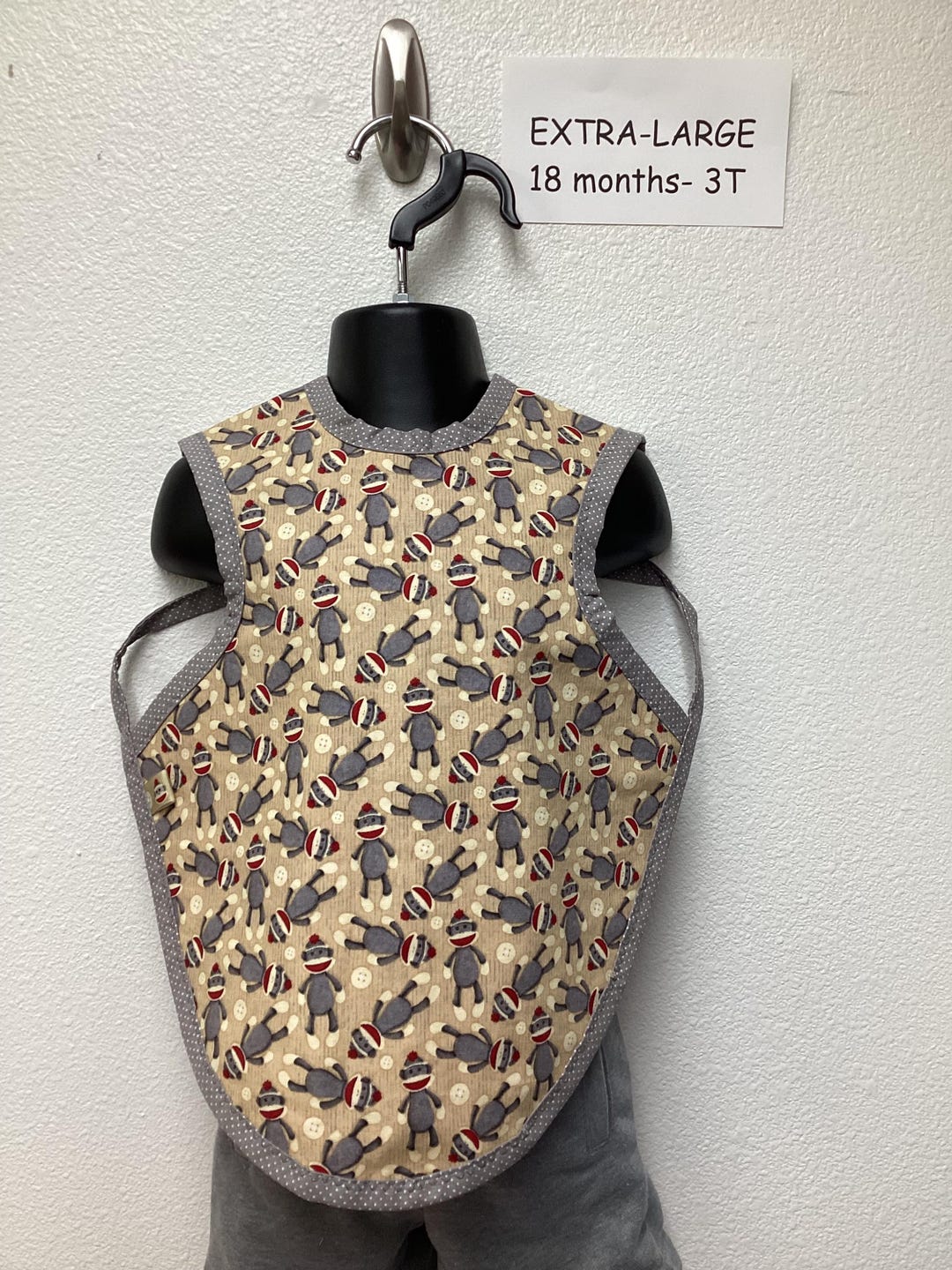 Baby Bib, Wrap Around Bib, Monkeys, Buttons, Sock Monkey, Red, Plaid ...