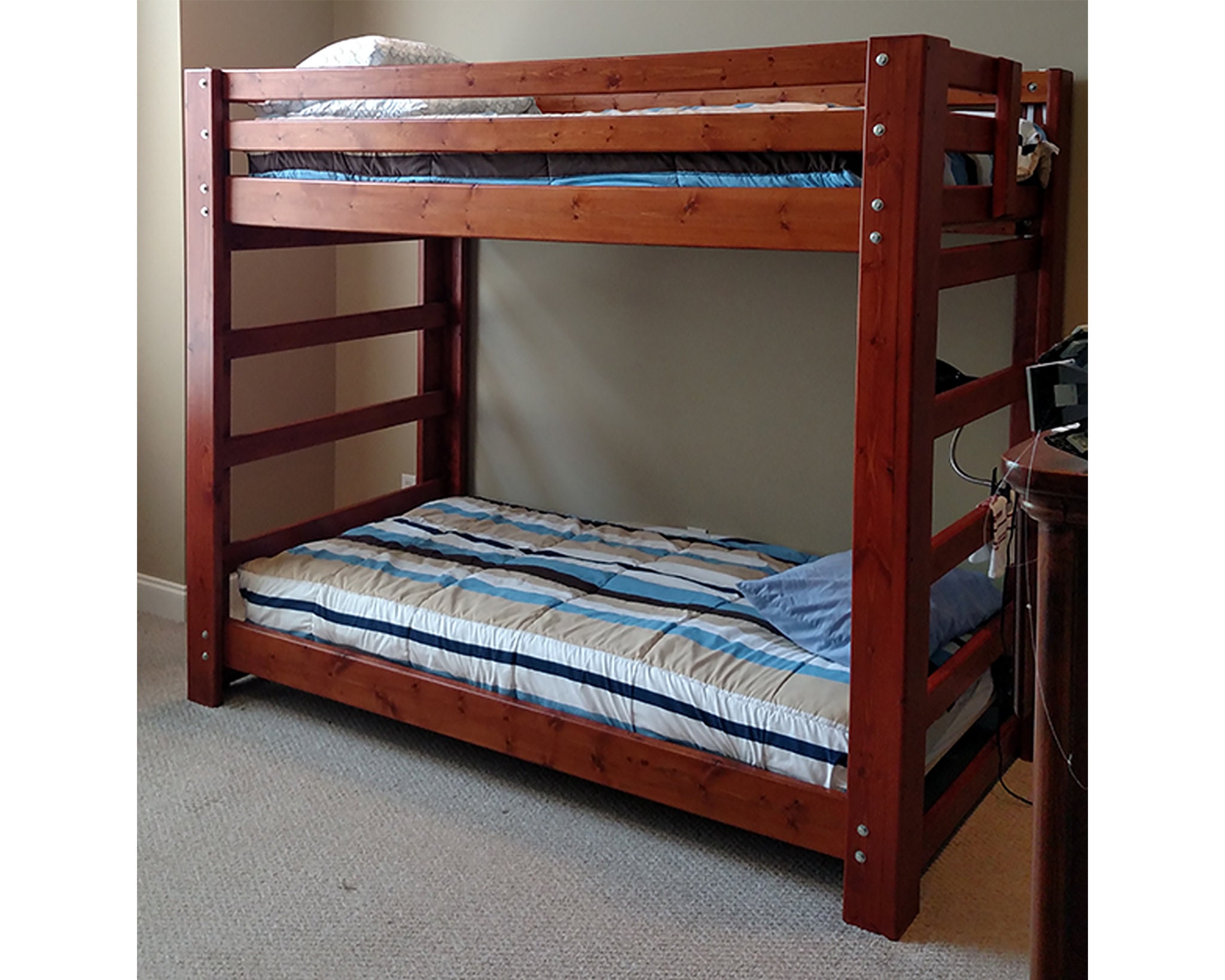 Solid White Pine Twin Bunk Bed - Modern Wood Bedroom Furniture - Etsy
