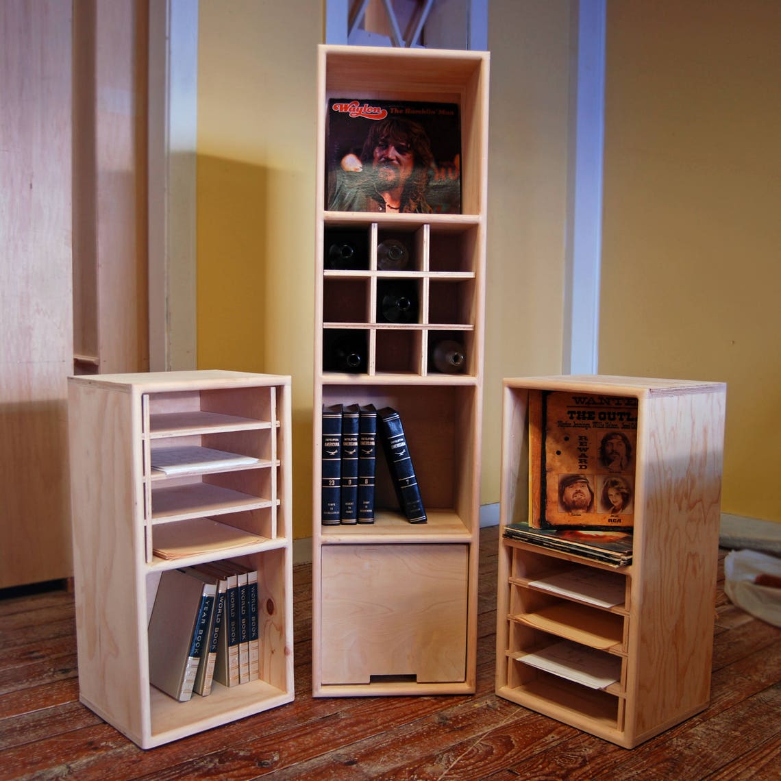 PINE Four Cube Bench/entertainment Center Finished/unfinished Modern ...