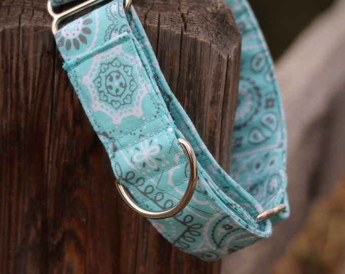 Teal Bandanna Thick Dog Collar, Wide Martingale Dog Collar, Extra Wide ...