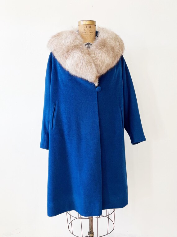 1950s / 50s Vintage Wool Swing Coat with Fox Fur Coll… - Gem
