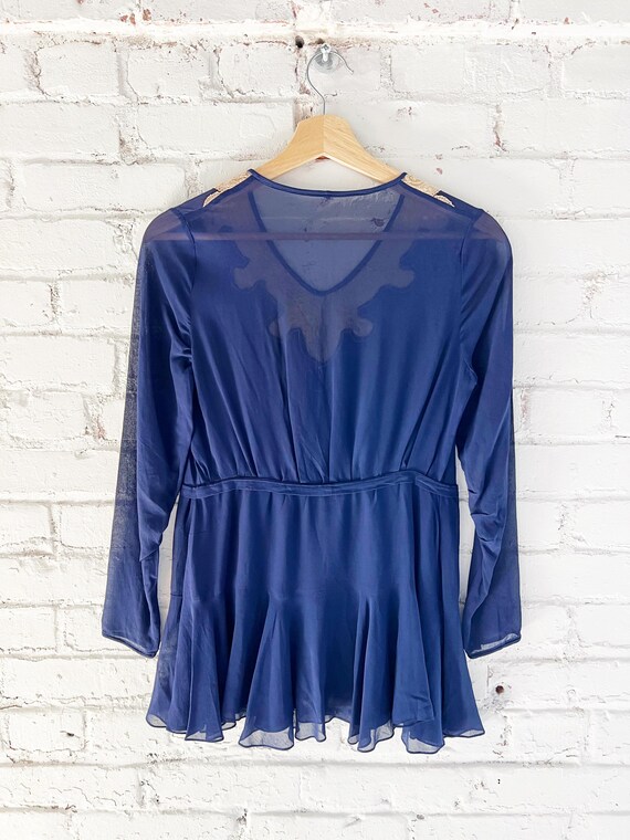 1920s / 20s Vintage / Antique Navy Blue and Lace Shee… - Gem