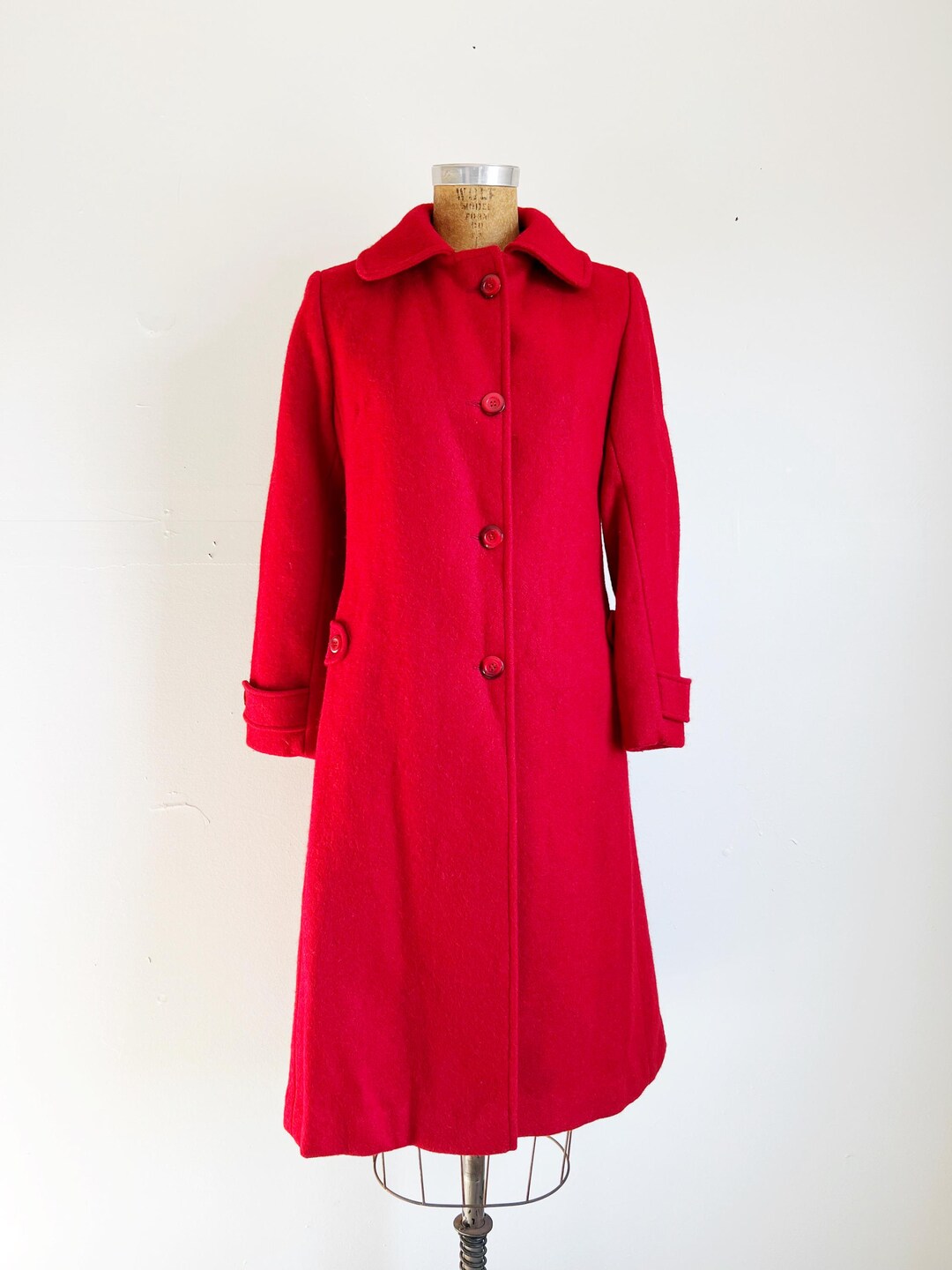 1970s / 70s Vintage Cherry Red Wool Coat / Extra Small / Small - Etsy
