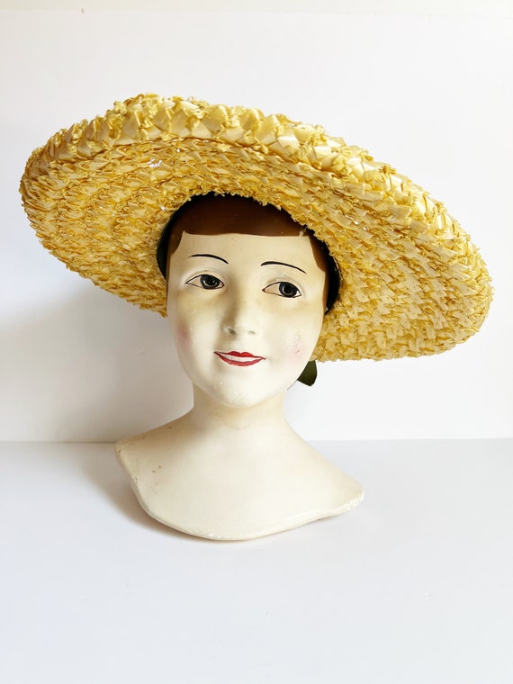 1950s / 60s Vintage Color Block Straw Hat by Reproduc… - Gem