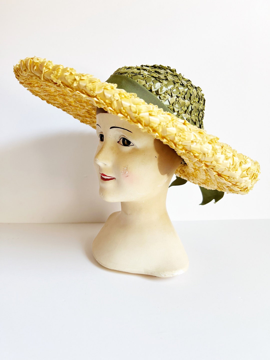 1950s / 60s Vintage Color Block Straw Hat by Reproductions by Paulette ...