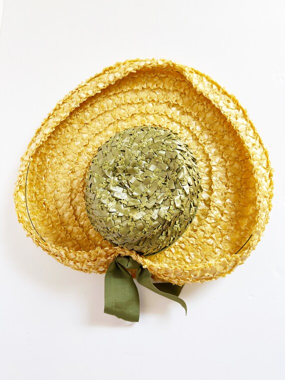 1950s / 60s Vintage Color Block Straw Hat by Reproduc… - Gem