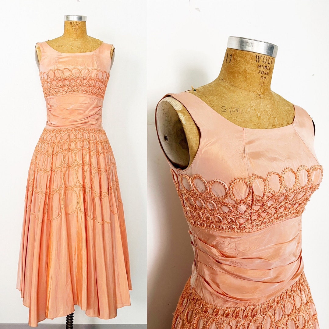 1950s / 50s Vintage Peach Swirl Party Dress / XS / S - Etsy